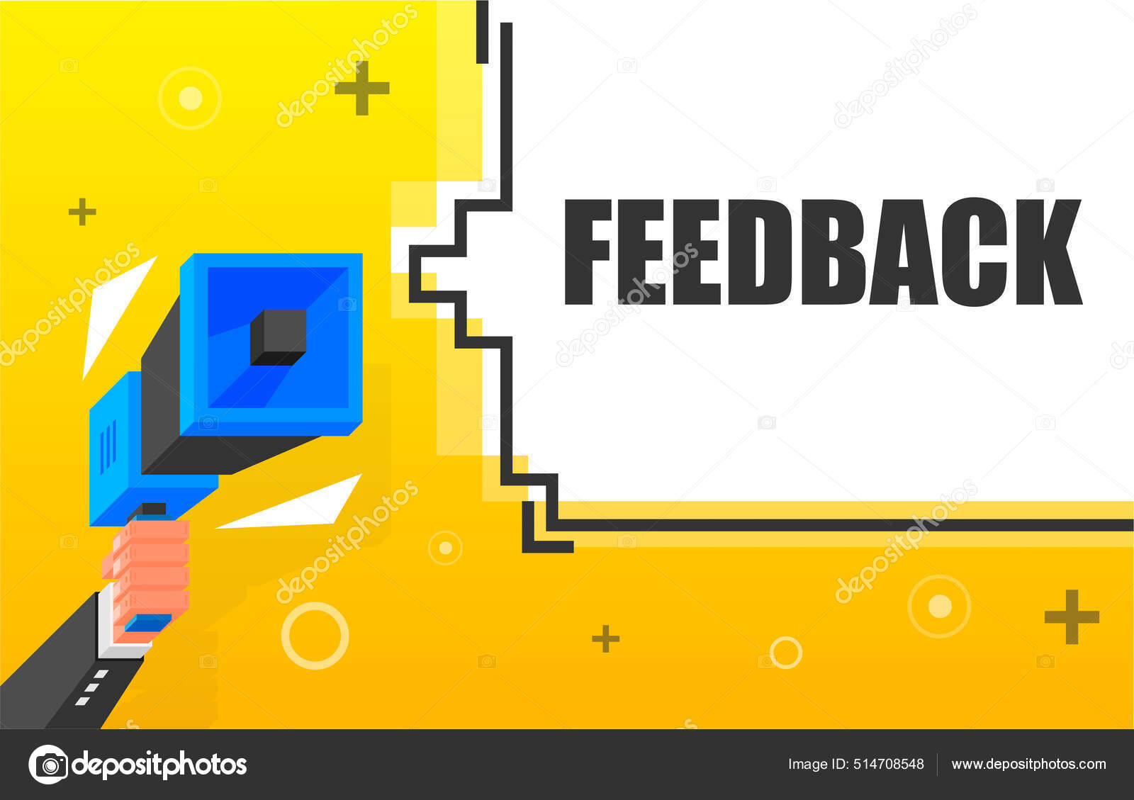 Feedback banner template. Marketing flyer with megaphone. Isometric and ...