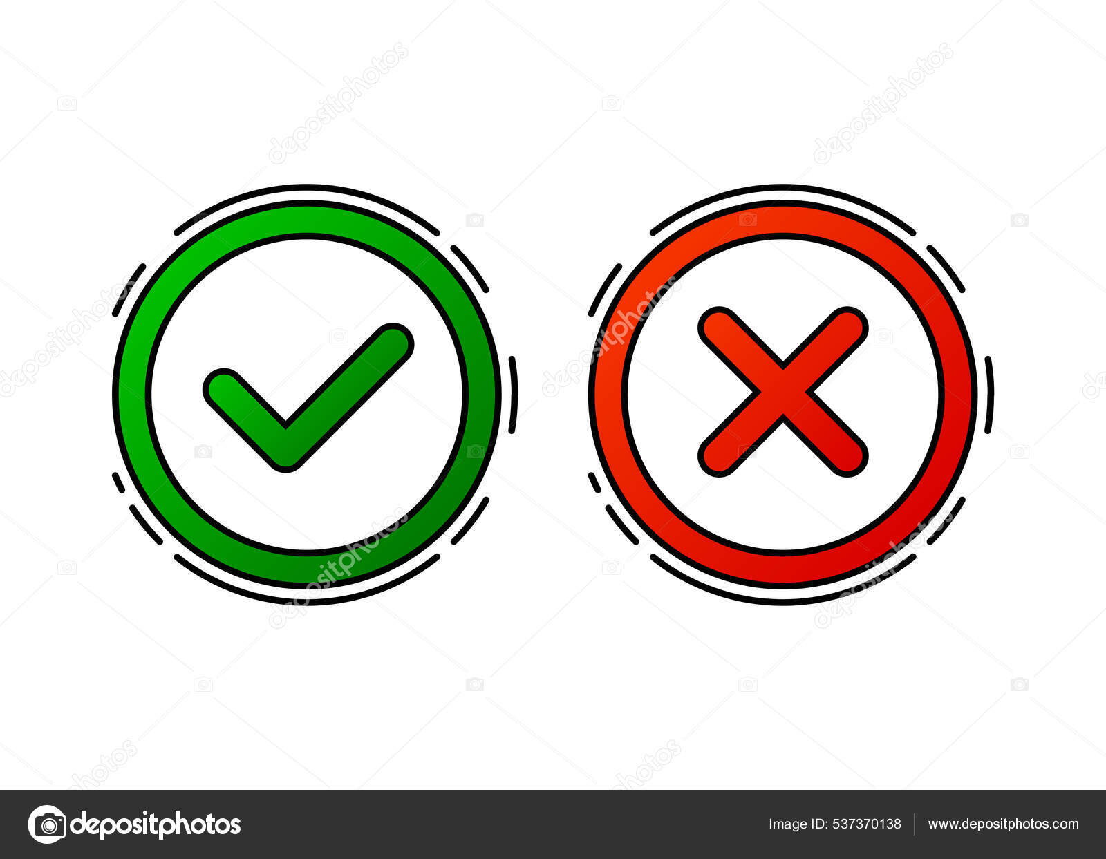 Check box list icons set, green and red, yes or no, dos or donts ...