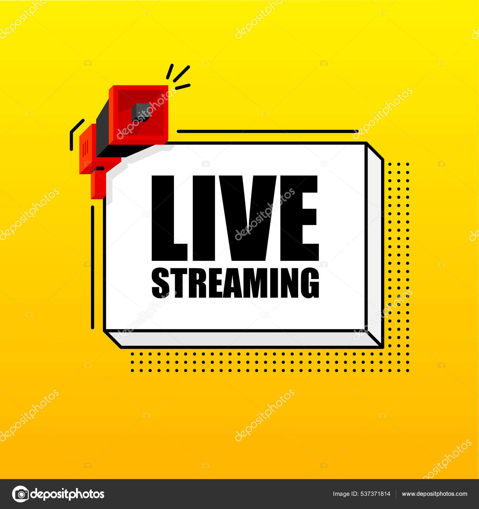 Live Streaming banner template. Marketing flyer with megaphone ...