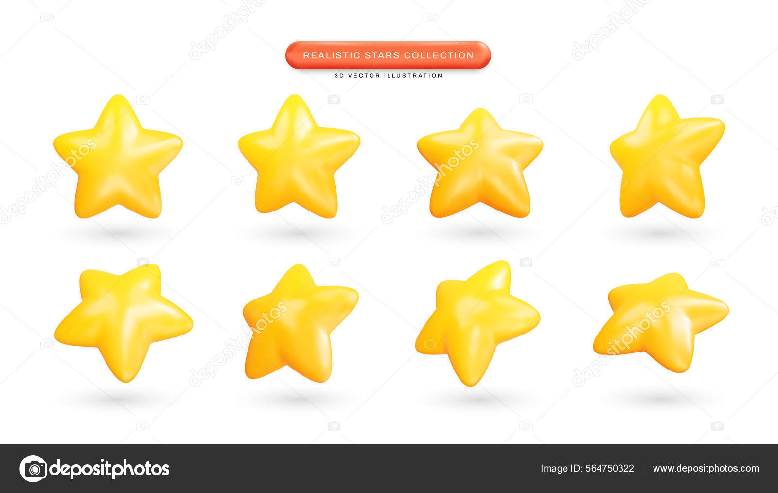 Stars Collection Realistic Cartoon Style Vector Illustration Stock ...