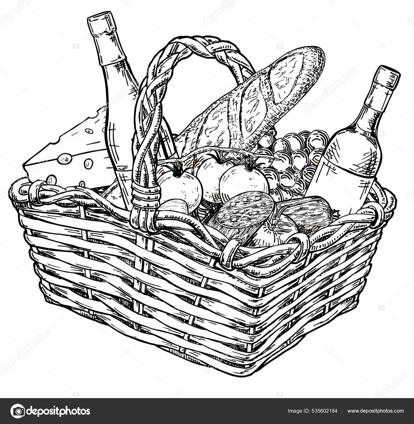 Cesta De Picnic Clipart En Blanco Y Negro