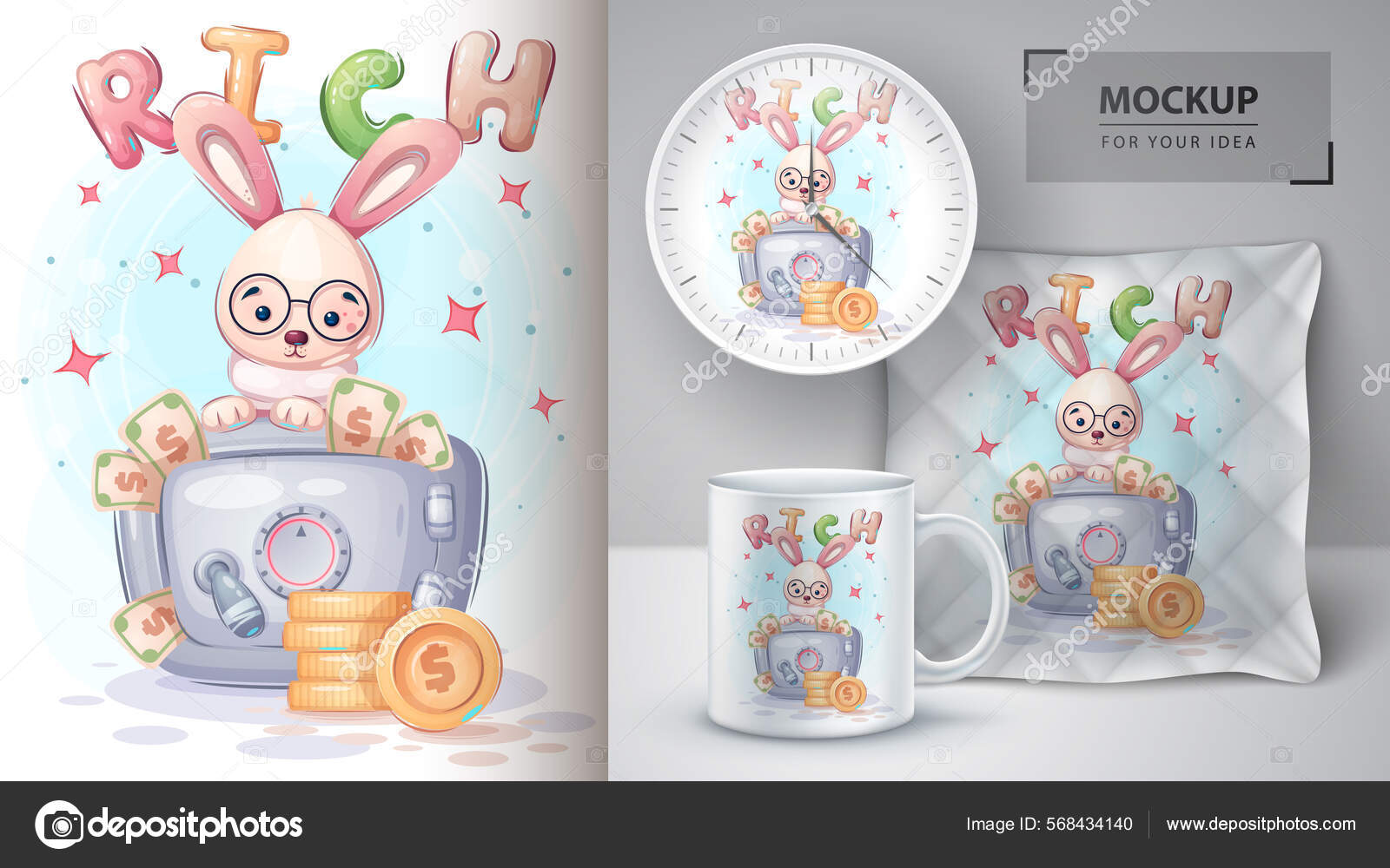 Rabbit Saving Money Poster Merchandising Vector Eps Stock Vector by ...