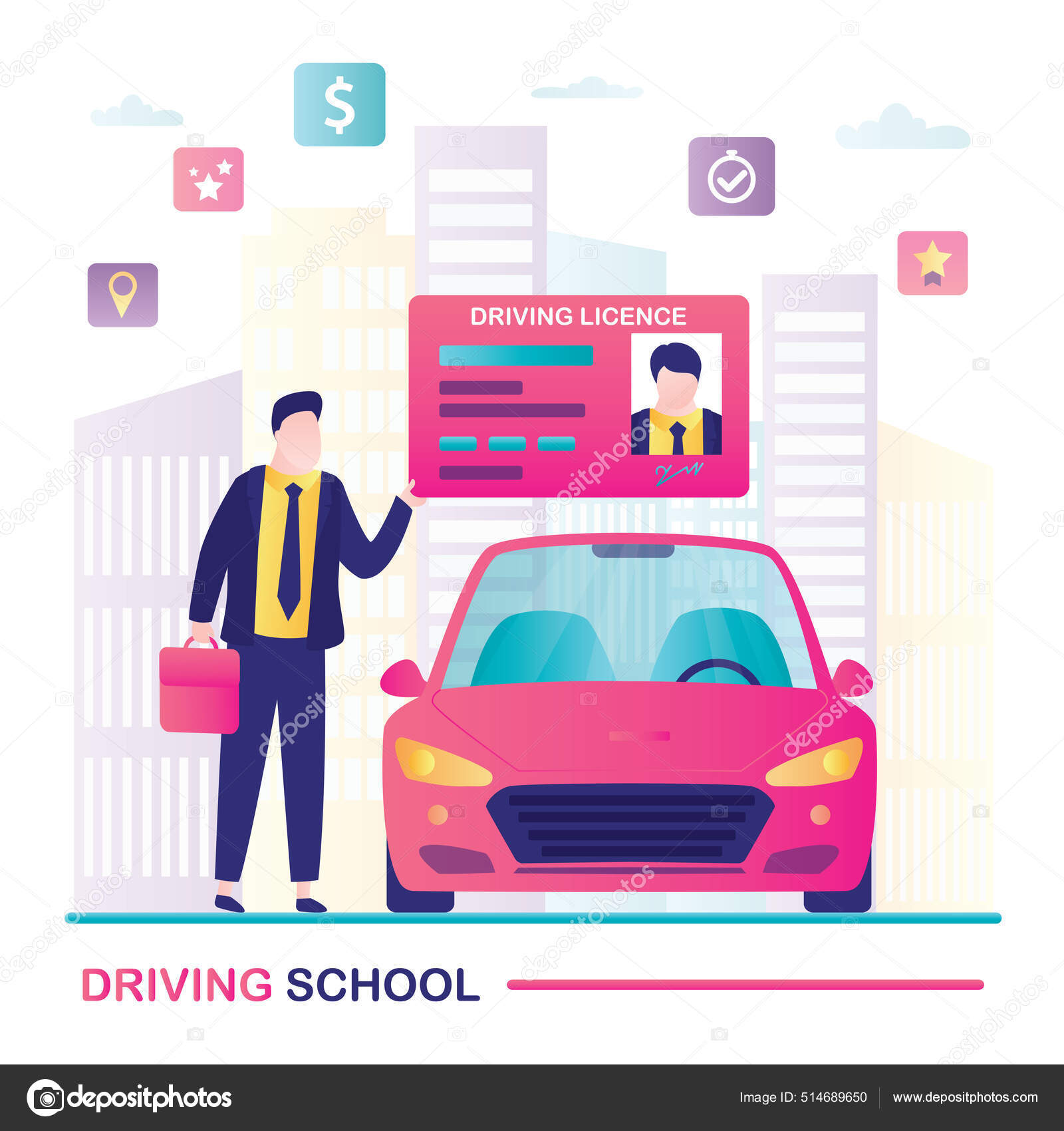 Male Instructor Holds Driving License Concept Driving School Education ...