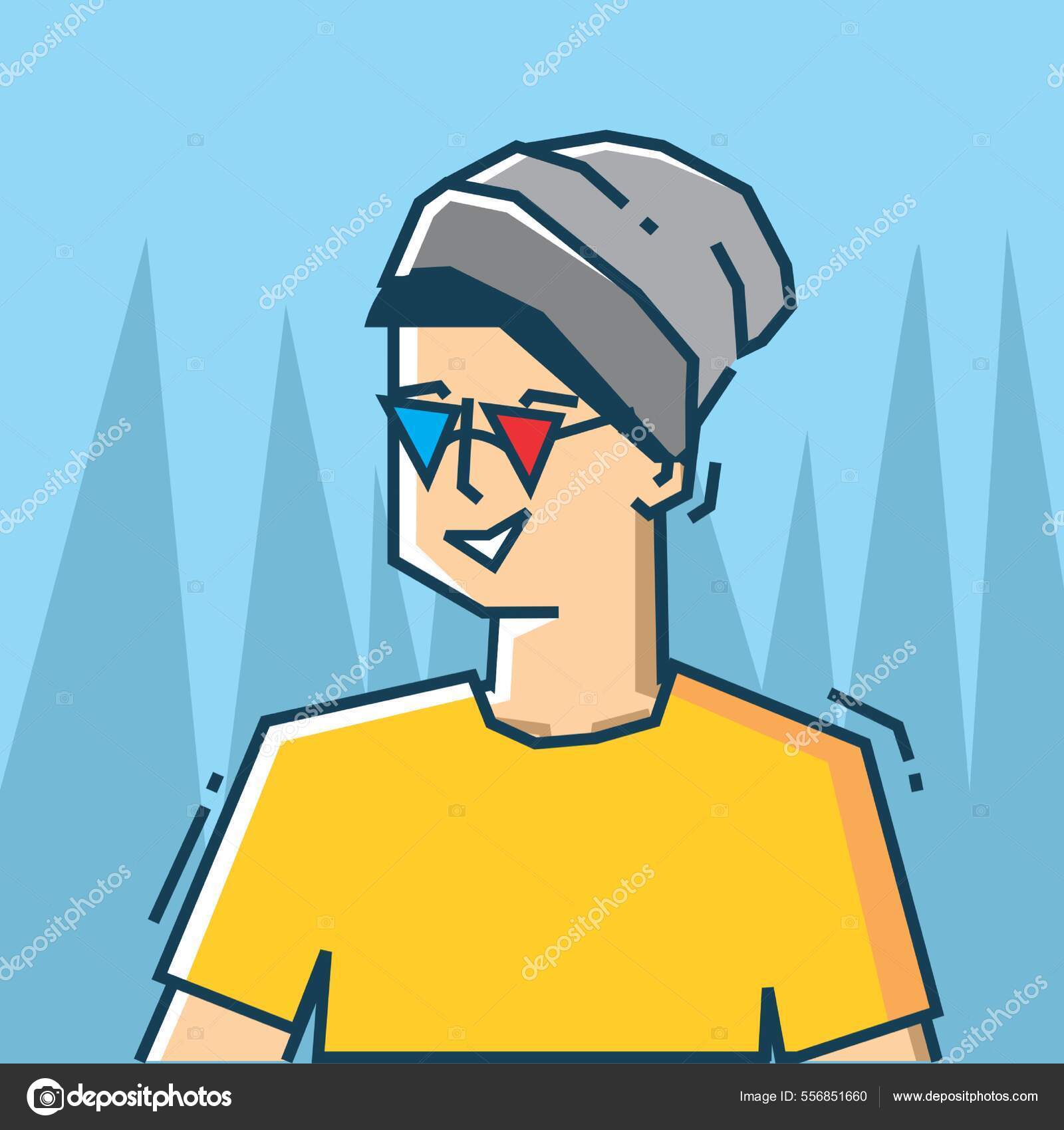 Square Face Character Stiff Art Style Illustration Design Stock ...