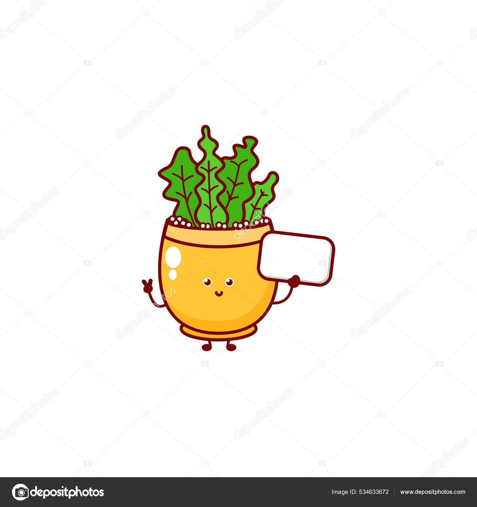 Cute Funny Plant Character Vector Hand Drawn Cartoon Mascot Character ...