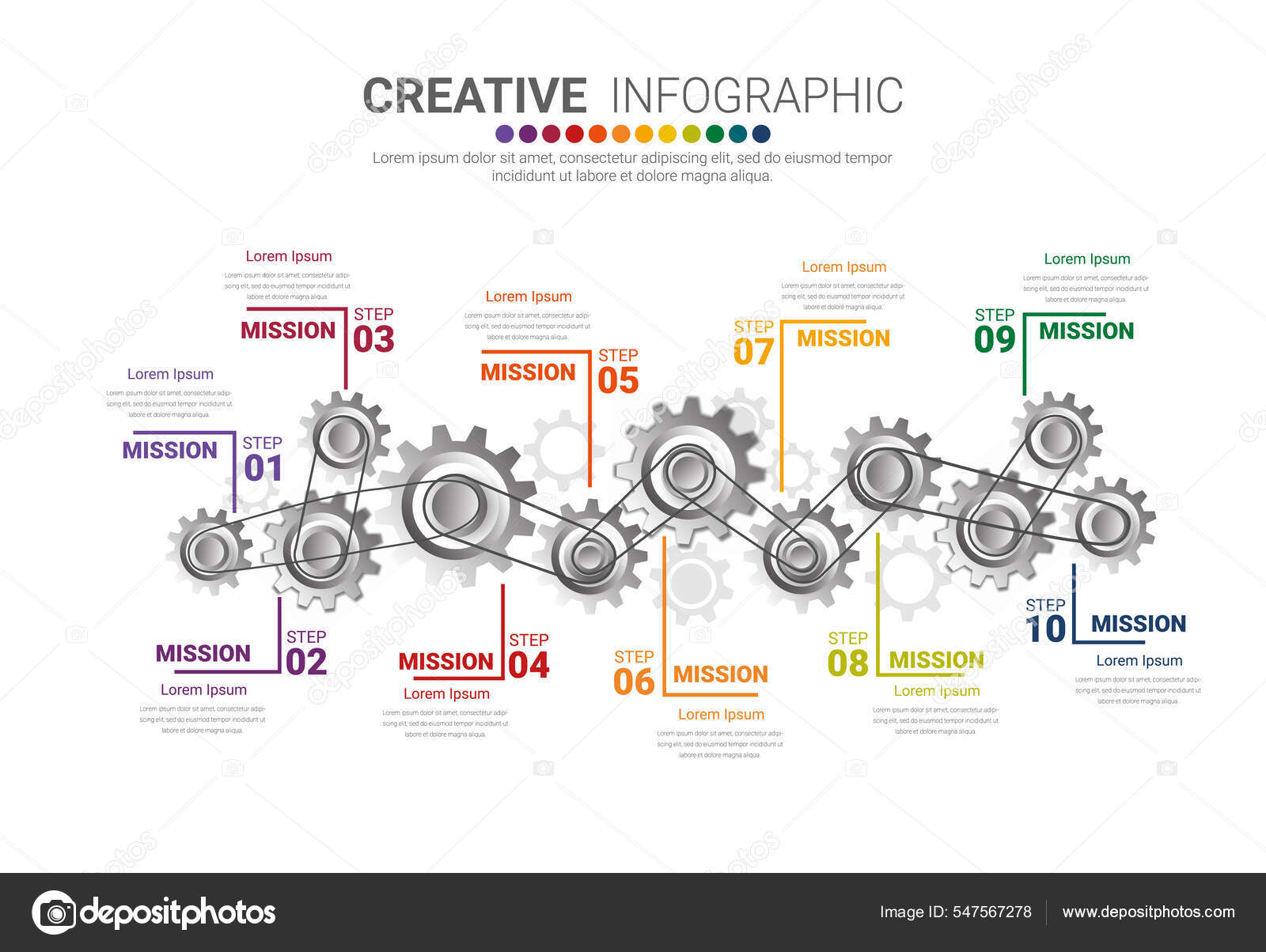 Gear Infographics Presentation Steps Cogwheel Transmission Connecting ...