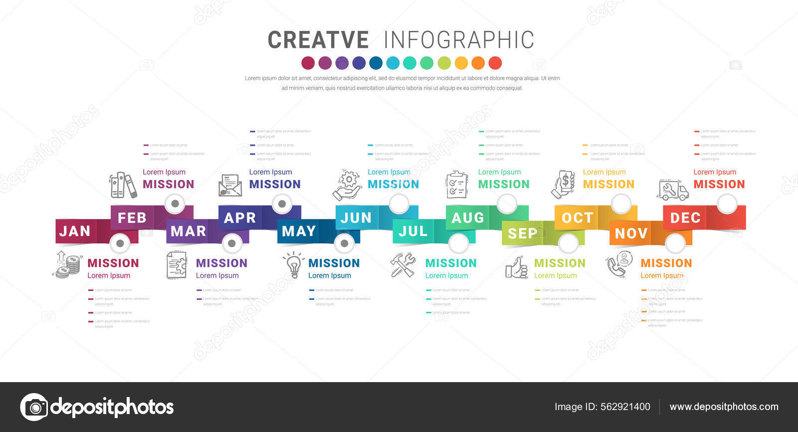 Timeline Year Months Infographics All Month Planner Design Presentation ...