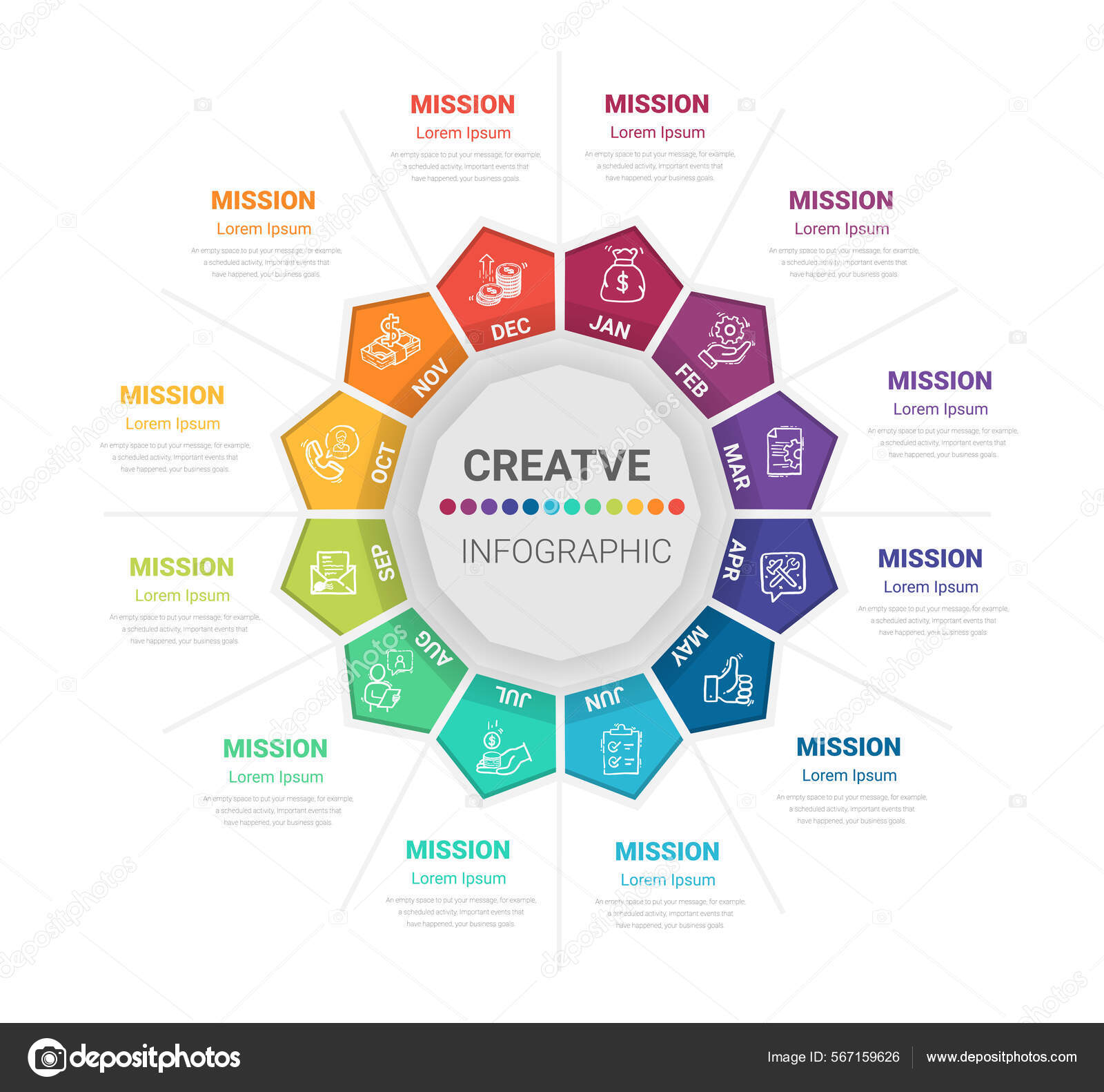 Circle Infographic All Month Planners Infographics Months Year Business ...