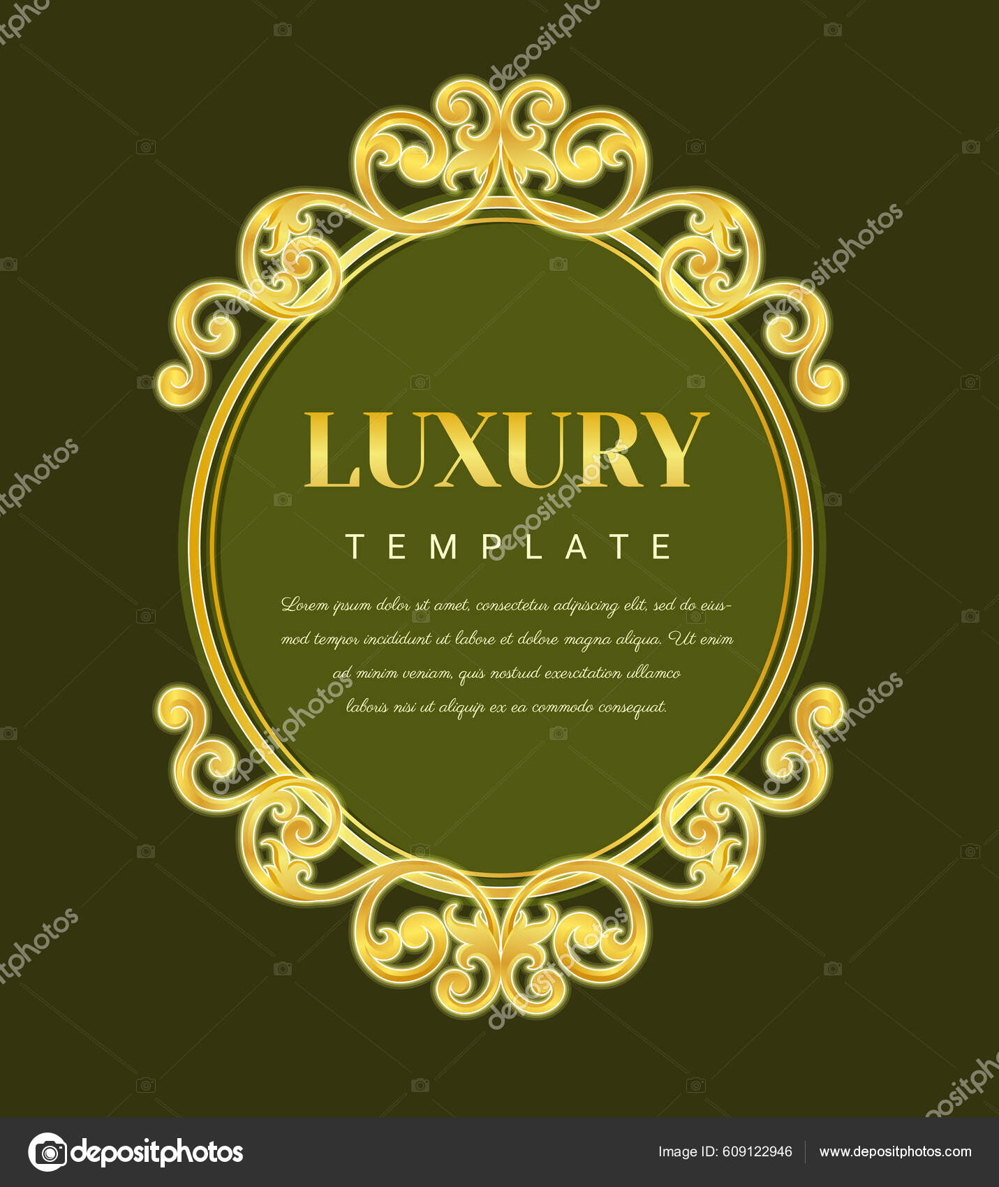 Golden Outline Floral Border Decorative Adornment Green Background ...