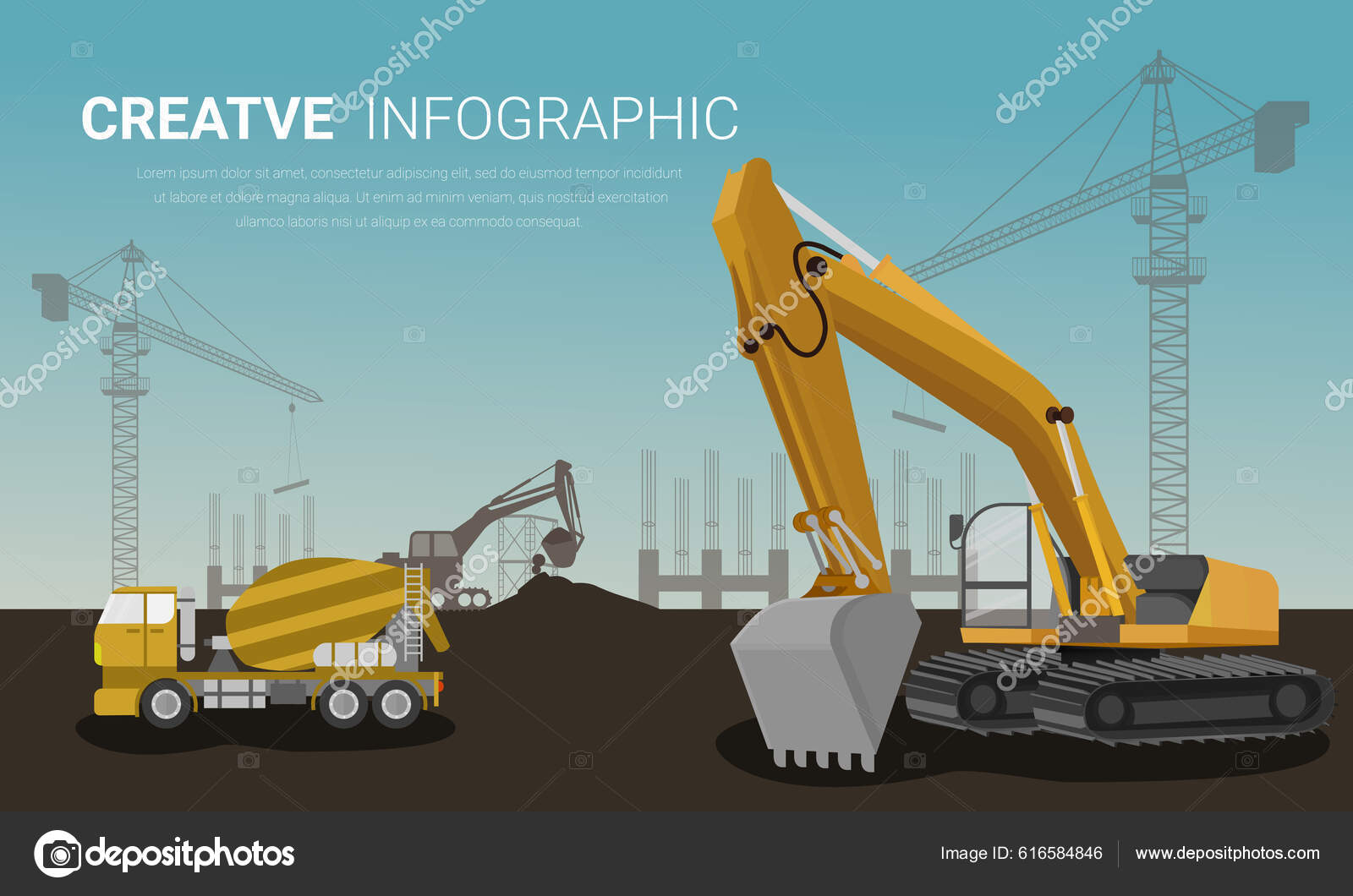 Infographic Construction Concept Buildings Special Equipment ...