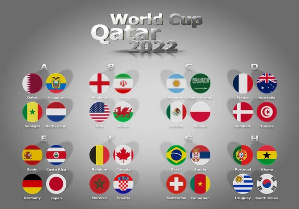 3d illustration groups of World Cup Qatar 2022 championship. All 32 ...
