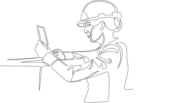 Continuous One Line Drawing Industry Maintenance Engineer Wearing ...