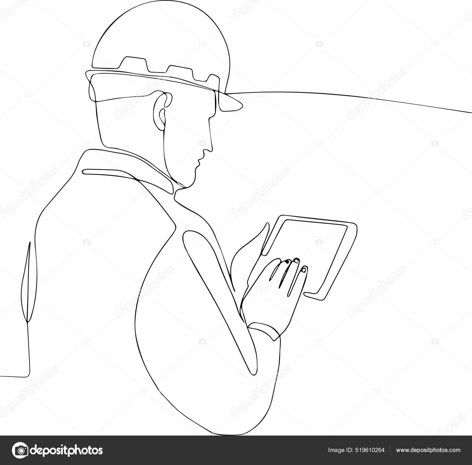 Continuous One Line Drawing Industry Maintenance Engineer Wearing ...