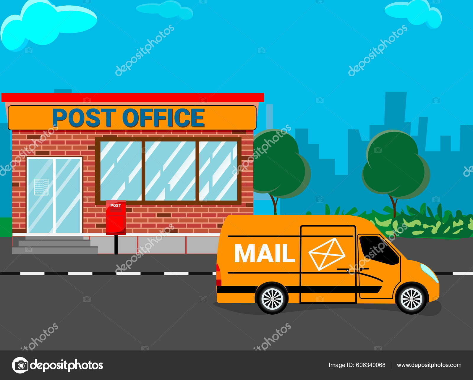 Post Office Service Postman Riding Car Delivery Vector Illustration ...