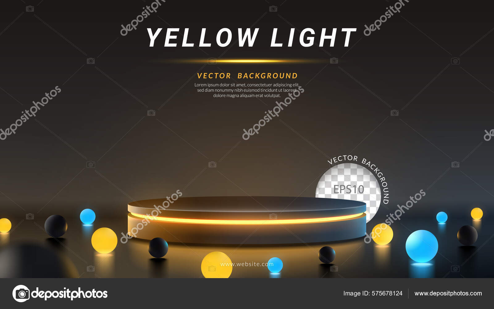 Cylinder Stage Yellow Neon Light Glow Ball Black Background Concept ...