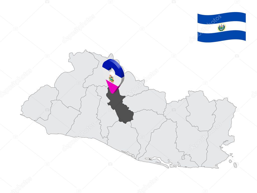 Ubicación de Cuscatlán departamento en el mapa El Salvador. 3d signo de ...
