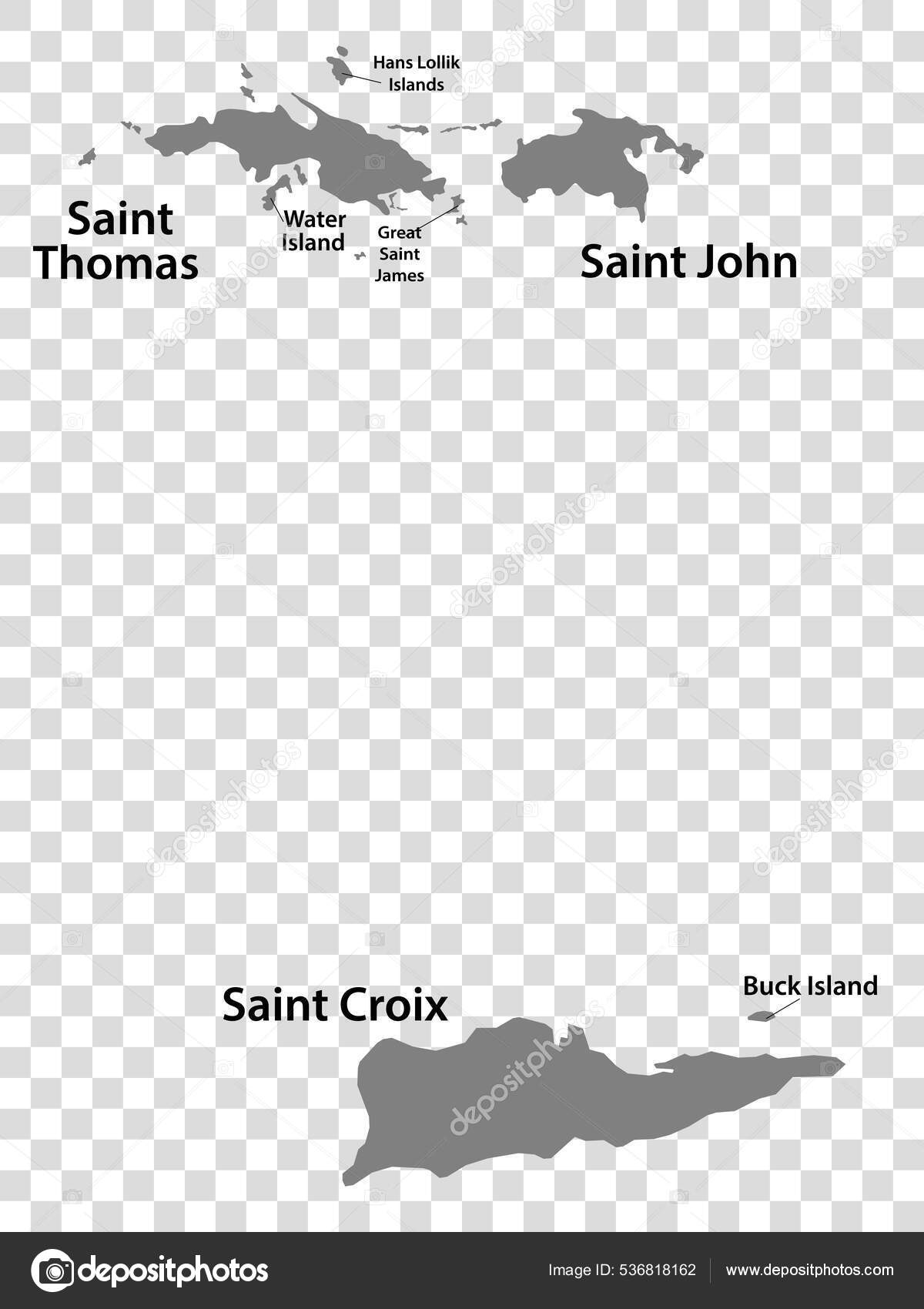 Blank Map United States Virgin Islands Gray Every Island Map Stock ...