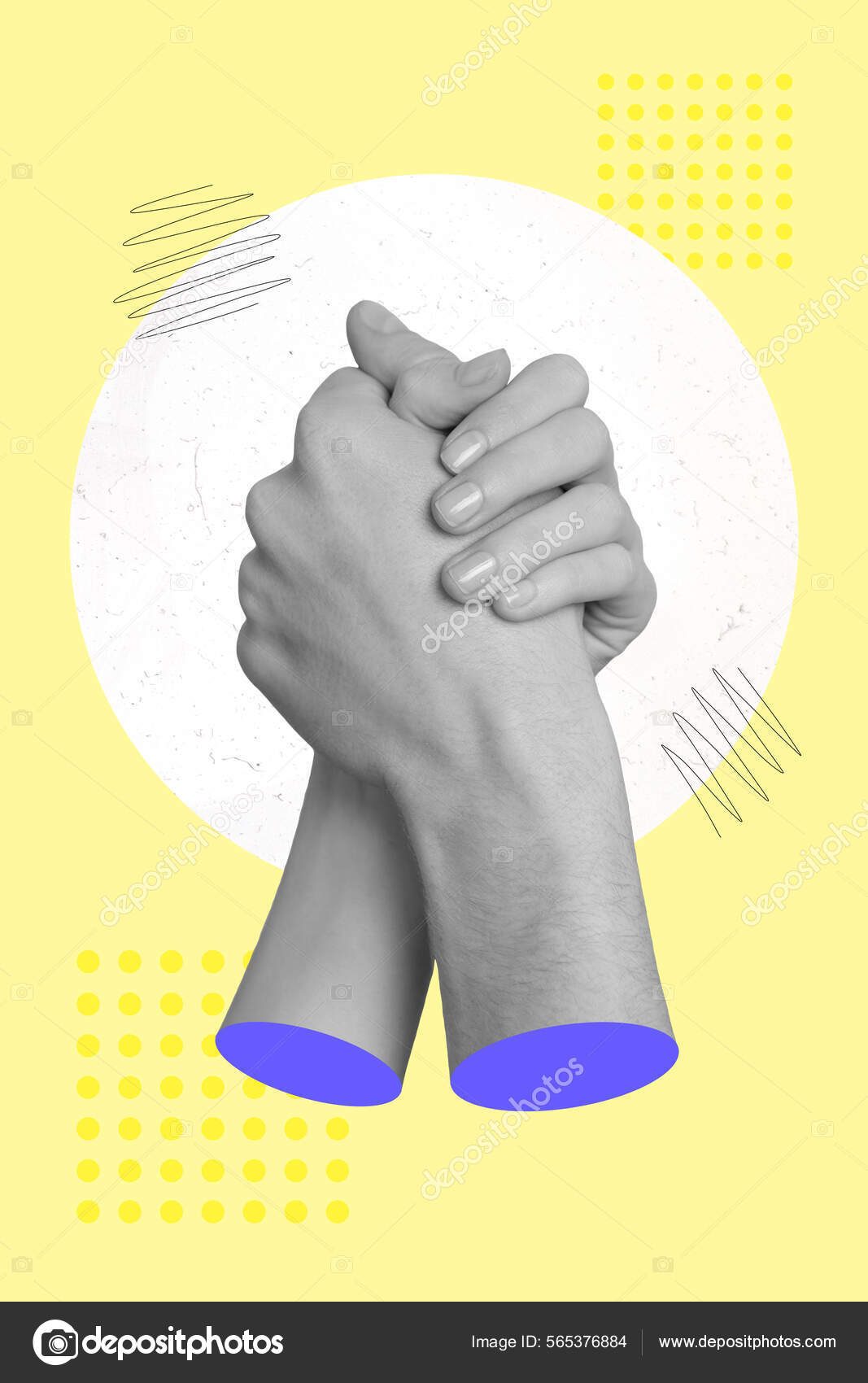 Vertical view collage picture image of two hands shaking holding ...