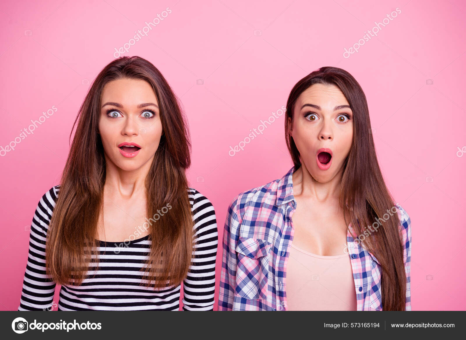 Portrait Of Astonished Impressed Girls Open Mouth Look Camera Isolated