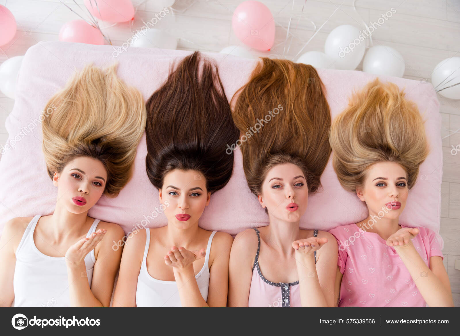 High Angle Top View Photo Sweet Dreamy Young Ladies Nightwear — Stock ...