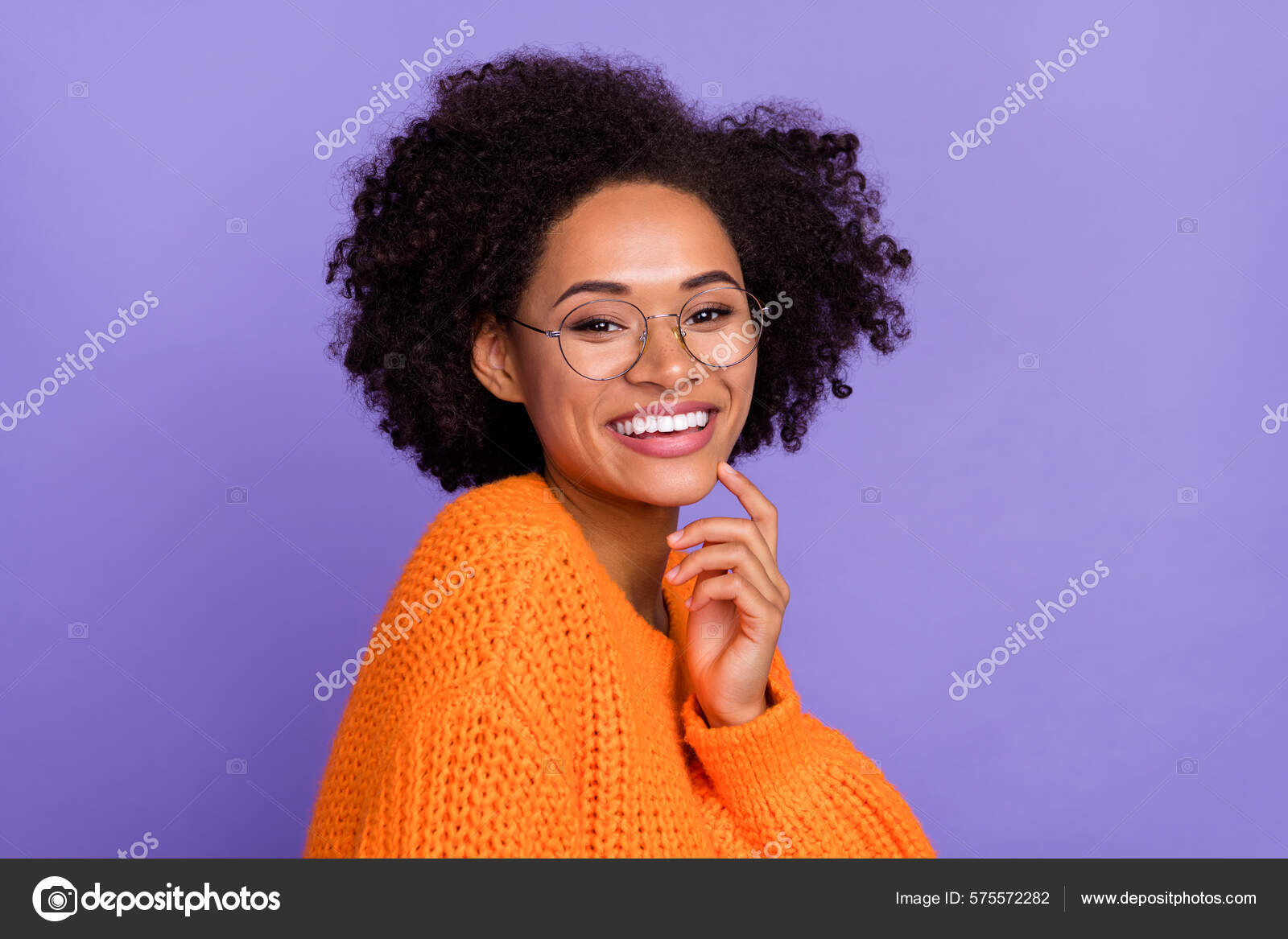 Portrait Attractive Intellectual Cheerful Brunet Girl Touching Chin ...