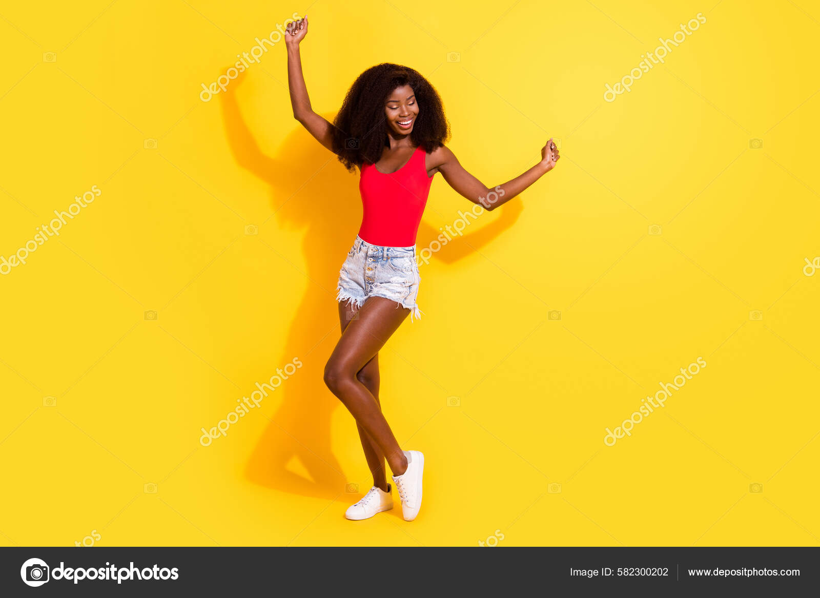 Full Length Body Size View Attractive Cheerful Dreamy Carefree Girl ...