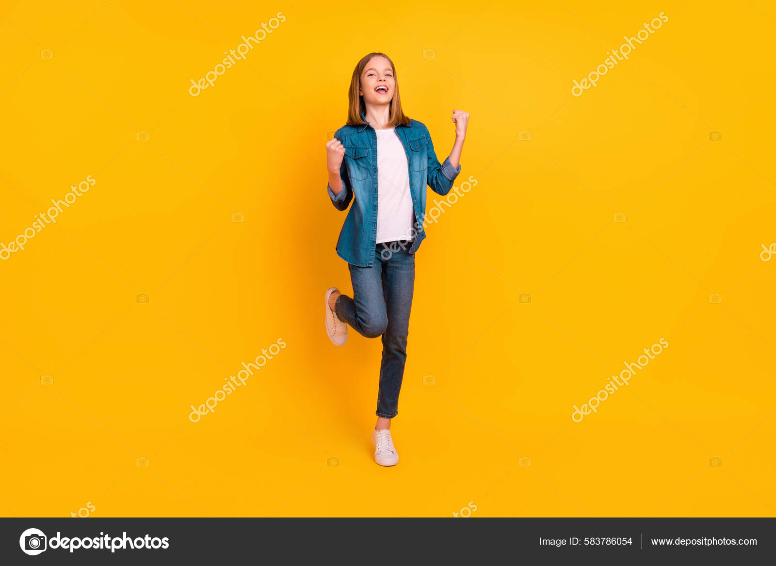 Full Body Portrait Overjoyed Positive Person Raise Fists Celebrate Luck ...