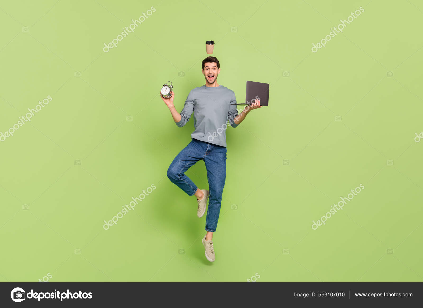 Full Body Image Photo Workaholic Early Morning Businessman Doing ...