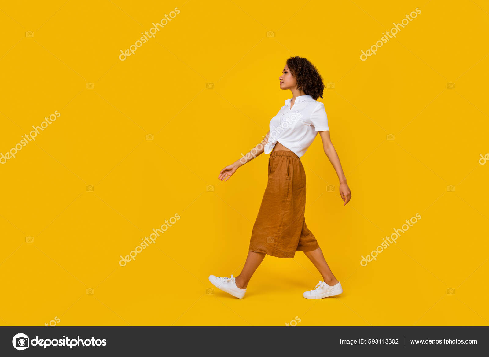 Full Size Profile Portrait Pretty Lady Look Walking Empty Space Stock ...