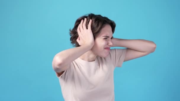 Frustrated Lady Dislike Noise Make Shhh Symbol Isolated Blue Color ...