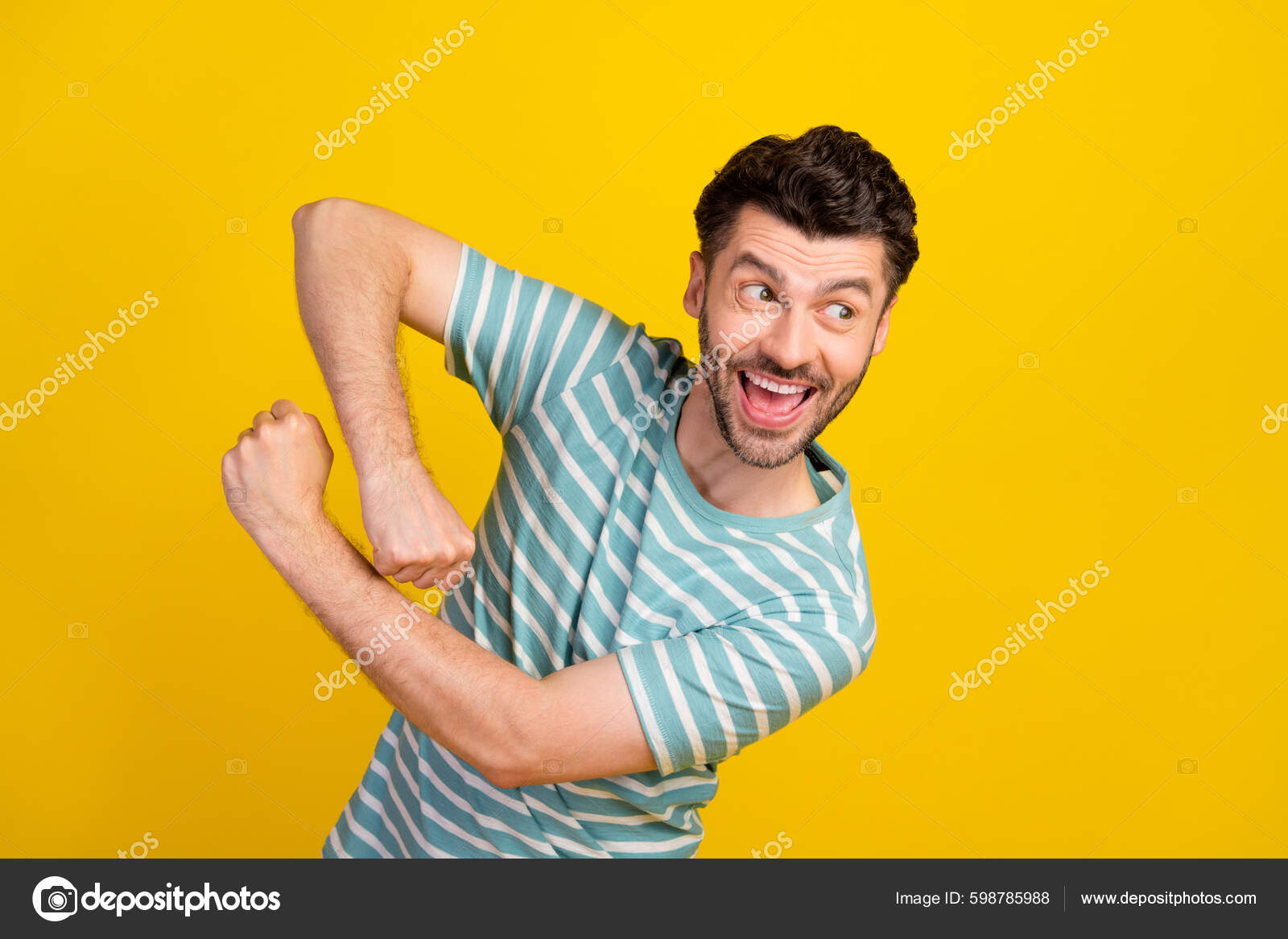 Photo Young Handsome Funny Smiling Man Look New Adventures Laugh Stock ...