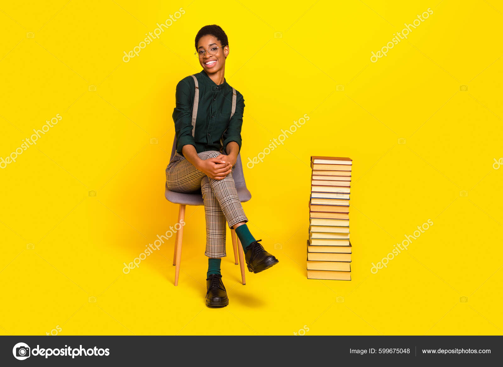 Full Length Body Size View Attractive Cheery Woman Sitting Reading ...