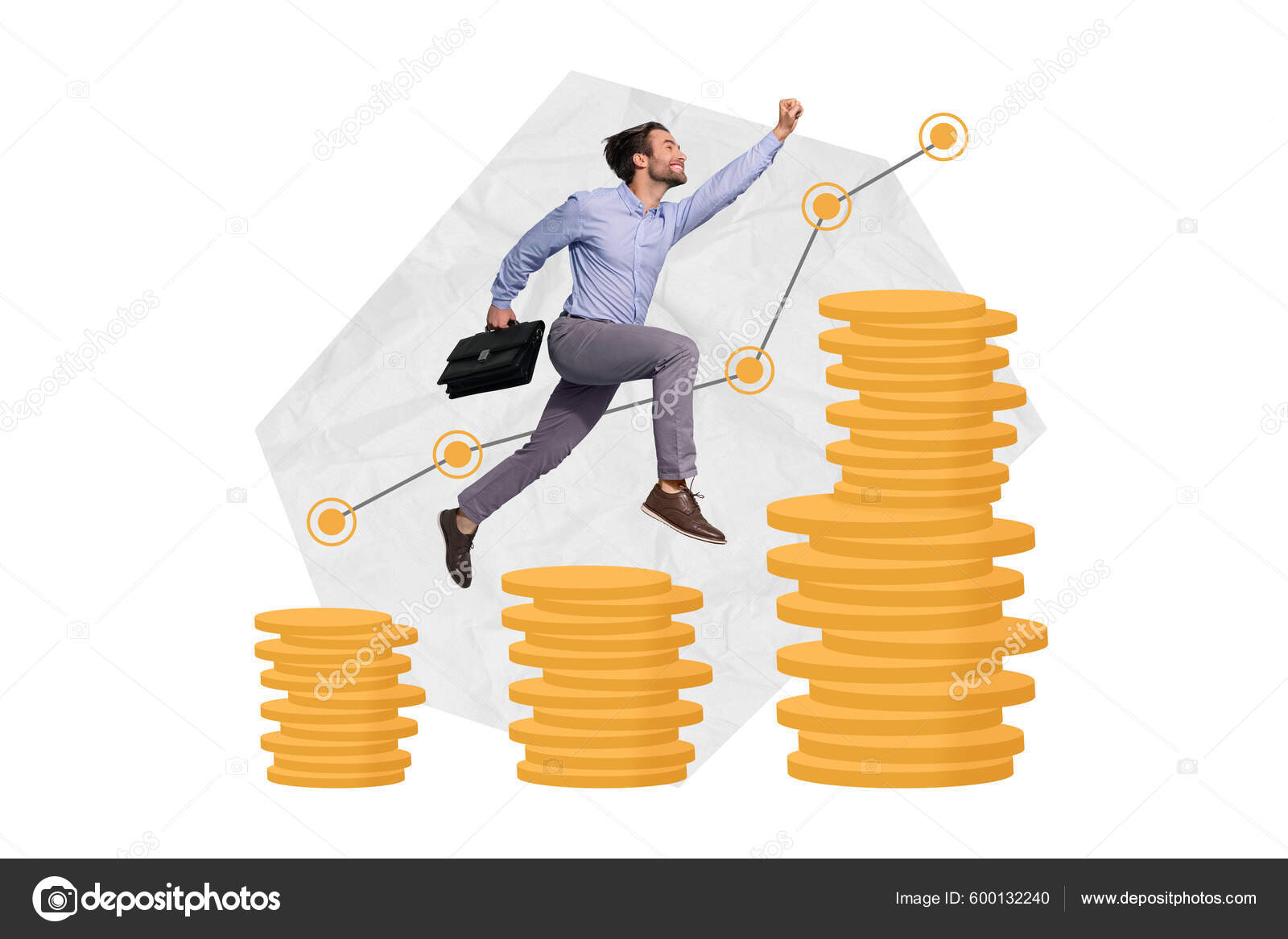 Poster Collage Guy Run Money Isolated Painting White Color Background ...