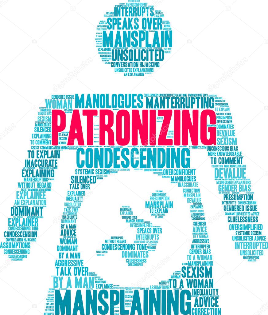 Nube de palabras patronizante sobre un fondo blanco. 2022