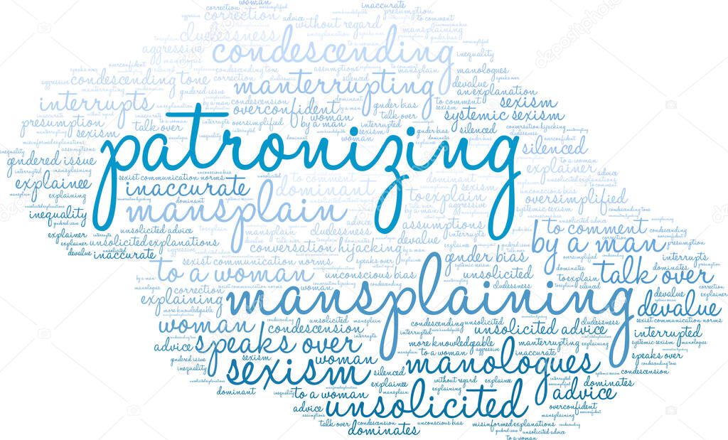 Nube de palabras patronizante sobre un fondo blanco. 2022