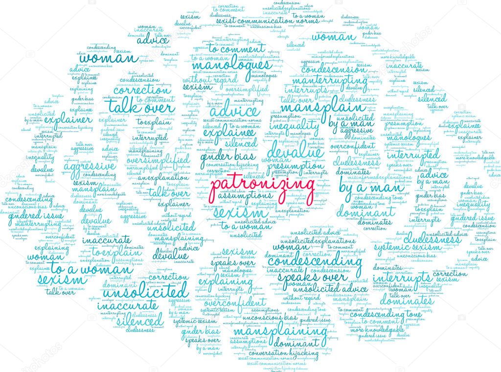 Nube de palabras patronizante sobre un fondo blanco. 2022
