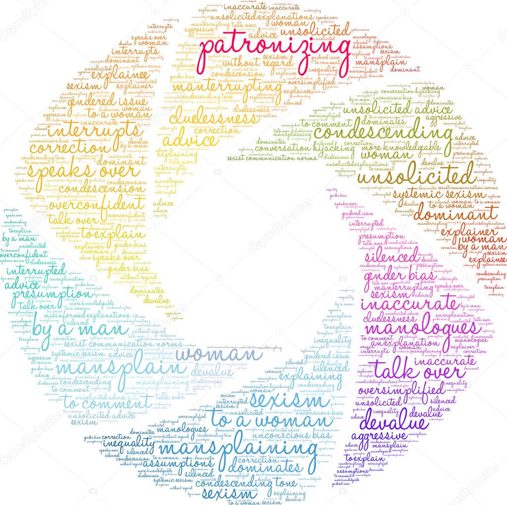 Nube de palabras patronizante sobre un fondo blanco. 2024