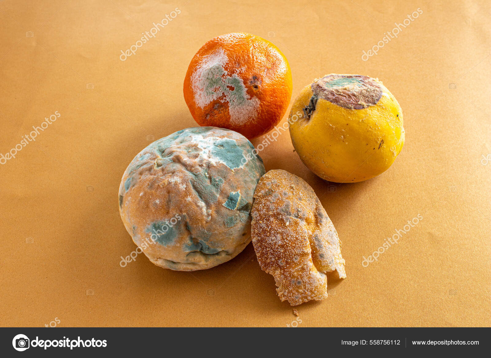 Moldy Foods Top View Rotten Bread Orange Quince Color Background Stock ...
