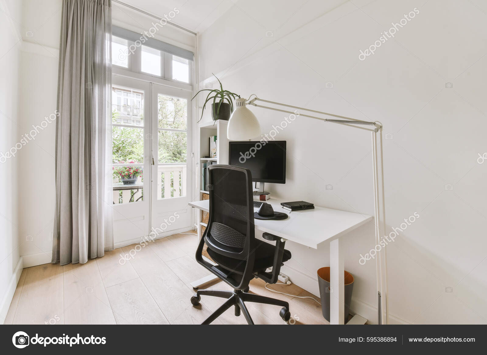 Comfortable Chair Placed Desk Computer Monitors Whiteboard Light ...