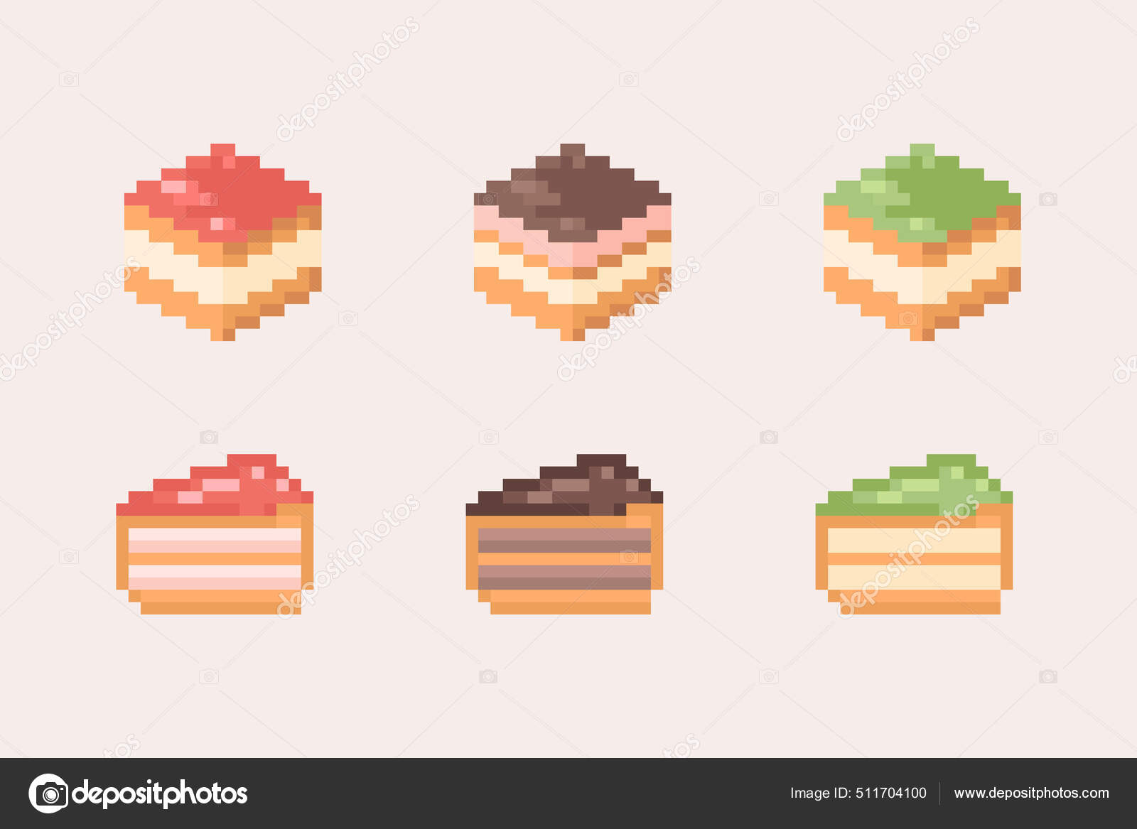 Pixel Art Cakes Icon Set Different Types Vector Illustrations ...