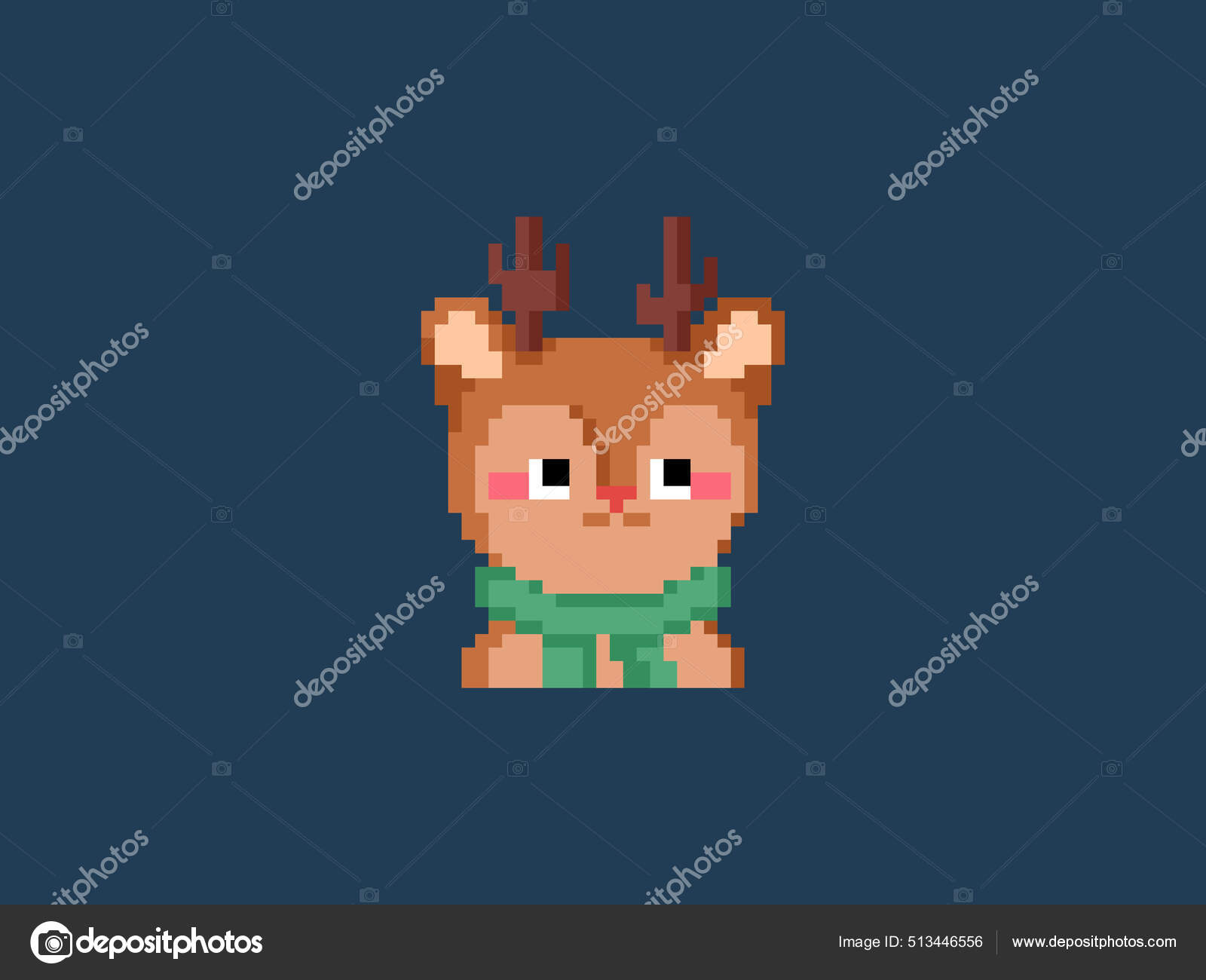 Pixel Art Reindeer Scarf Vector Bit Style Retro Illustration Cute Stock ...