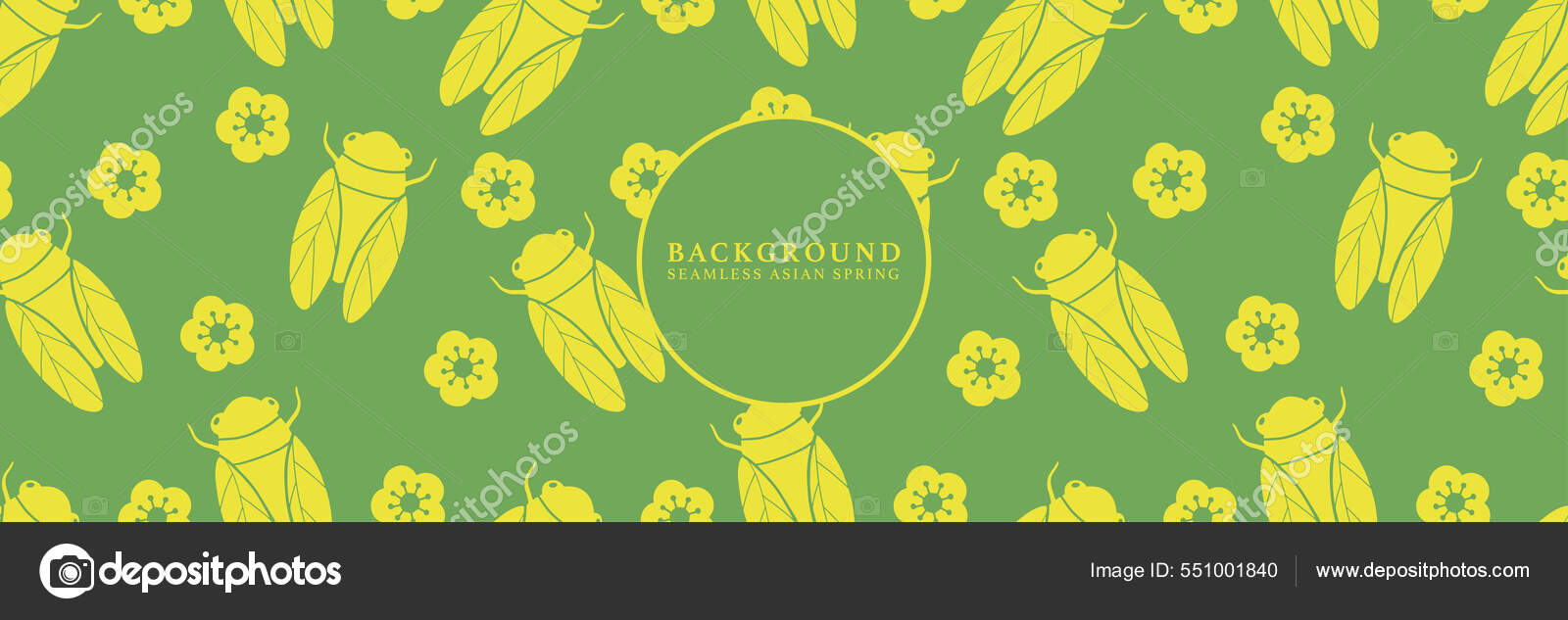 Japanese Seamless Pattern Cicadas Flowers Vector Spring Seasonal ...