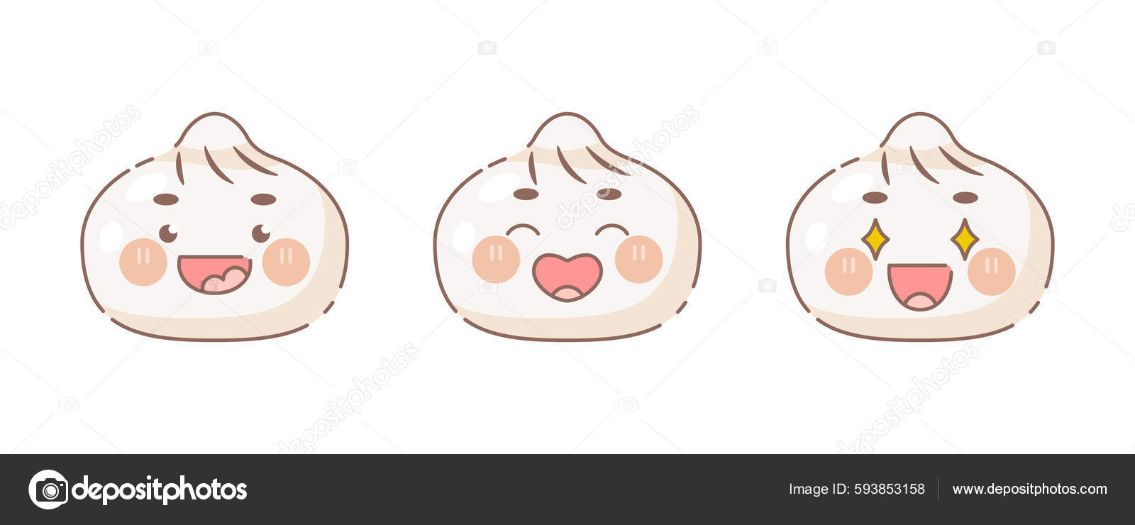 Cute Gyoza Face Emoji Set Vector Happy Dumplings Faces Stock Vector by ...