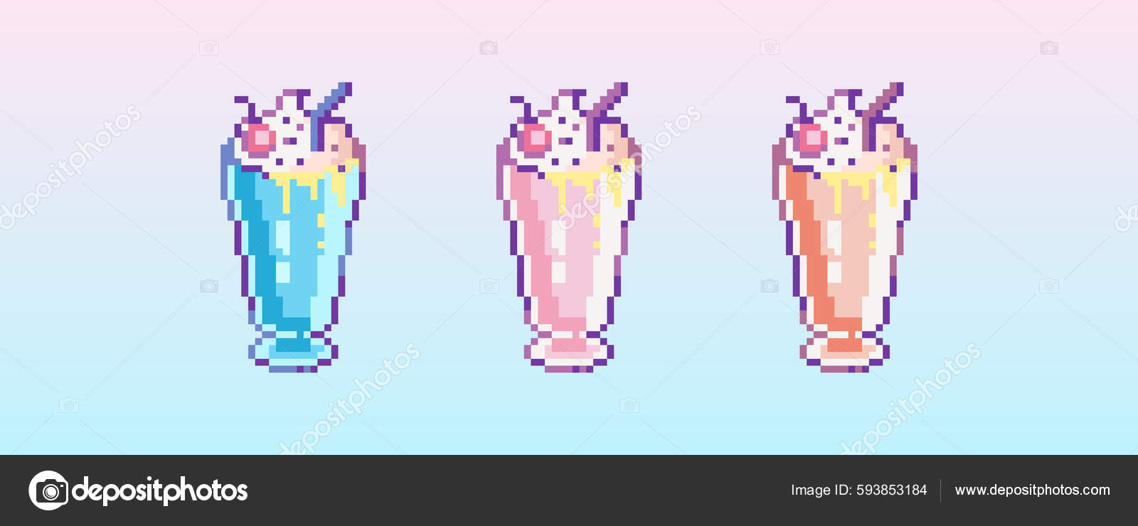 Pixel Art Milkshake Cocktails Icon Set Bit Vector Sticker Smile ...