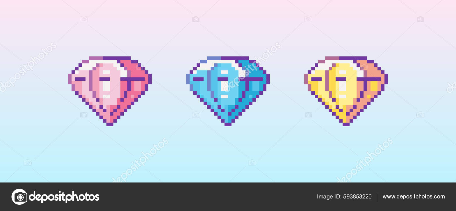 Pixel Art Diamond Icon Bit Vector Sticker Smile Shiny Jewel Vector de ...