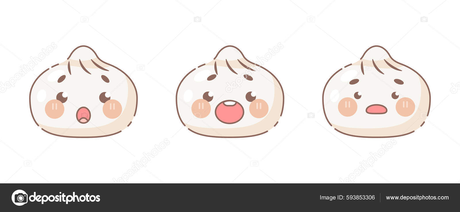 Cute Dumplings Face Emoji Set Modern Design Emoticons Gyoza Icons Stock ...