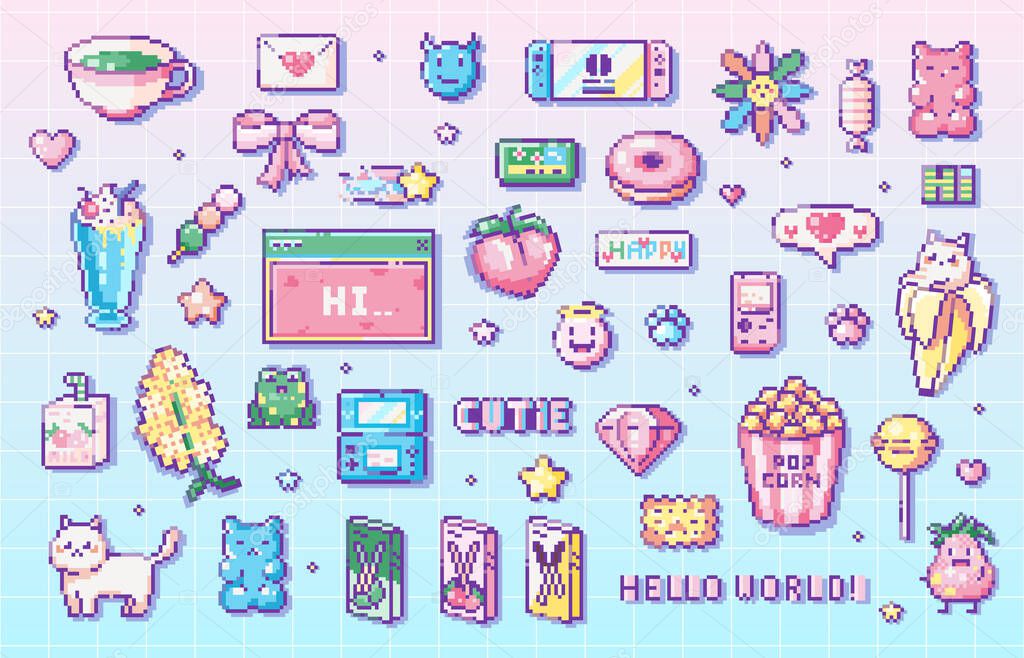 Pixel Art Cute Gaming Clip Art Pack Bit Vintage Video ©Takoyaki_tech ...