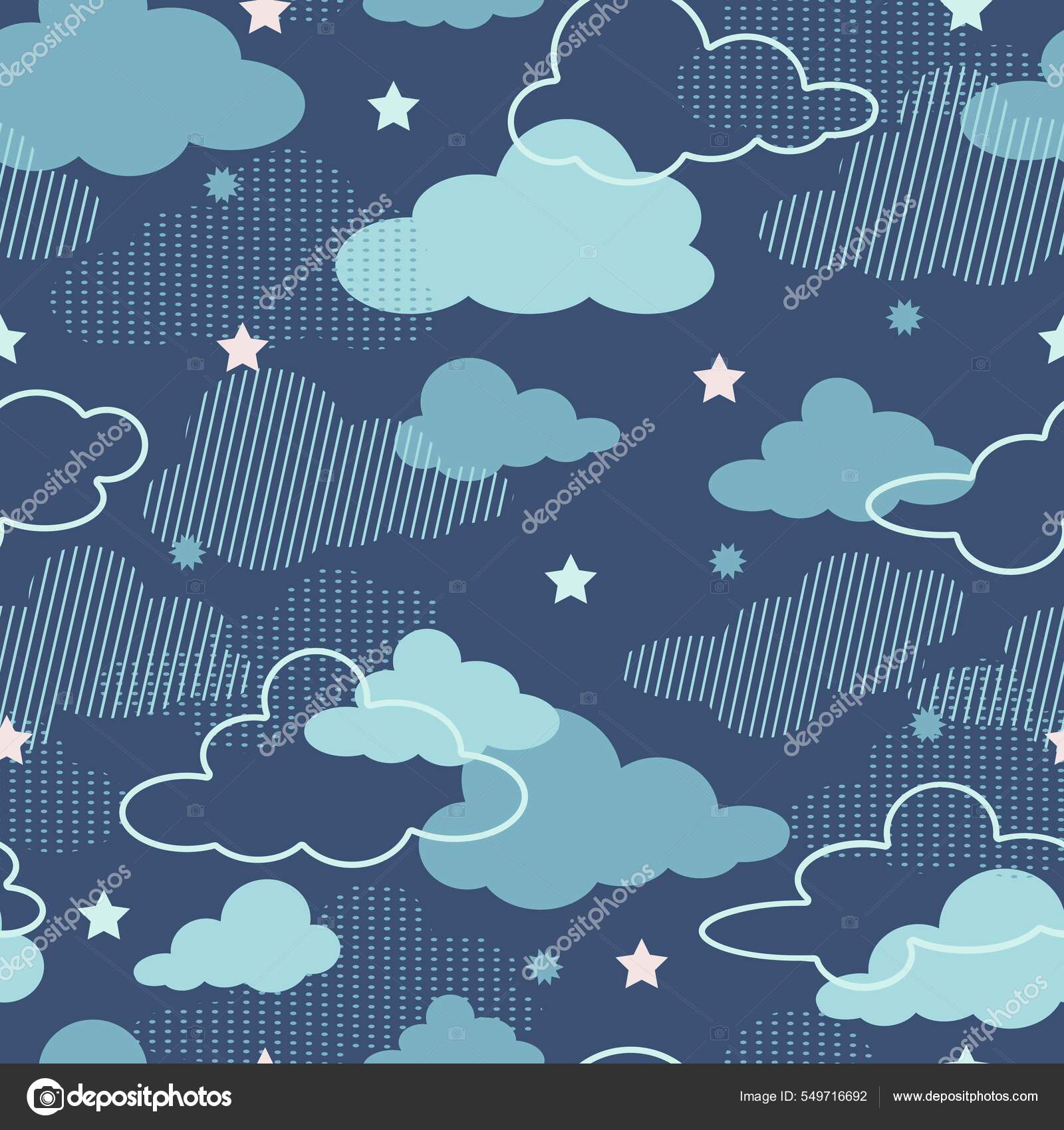 Starry Sky Dreamy Night Vector Graphic Seamless Pattern Can Use Stock ...