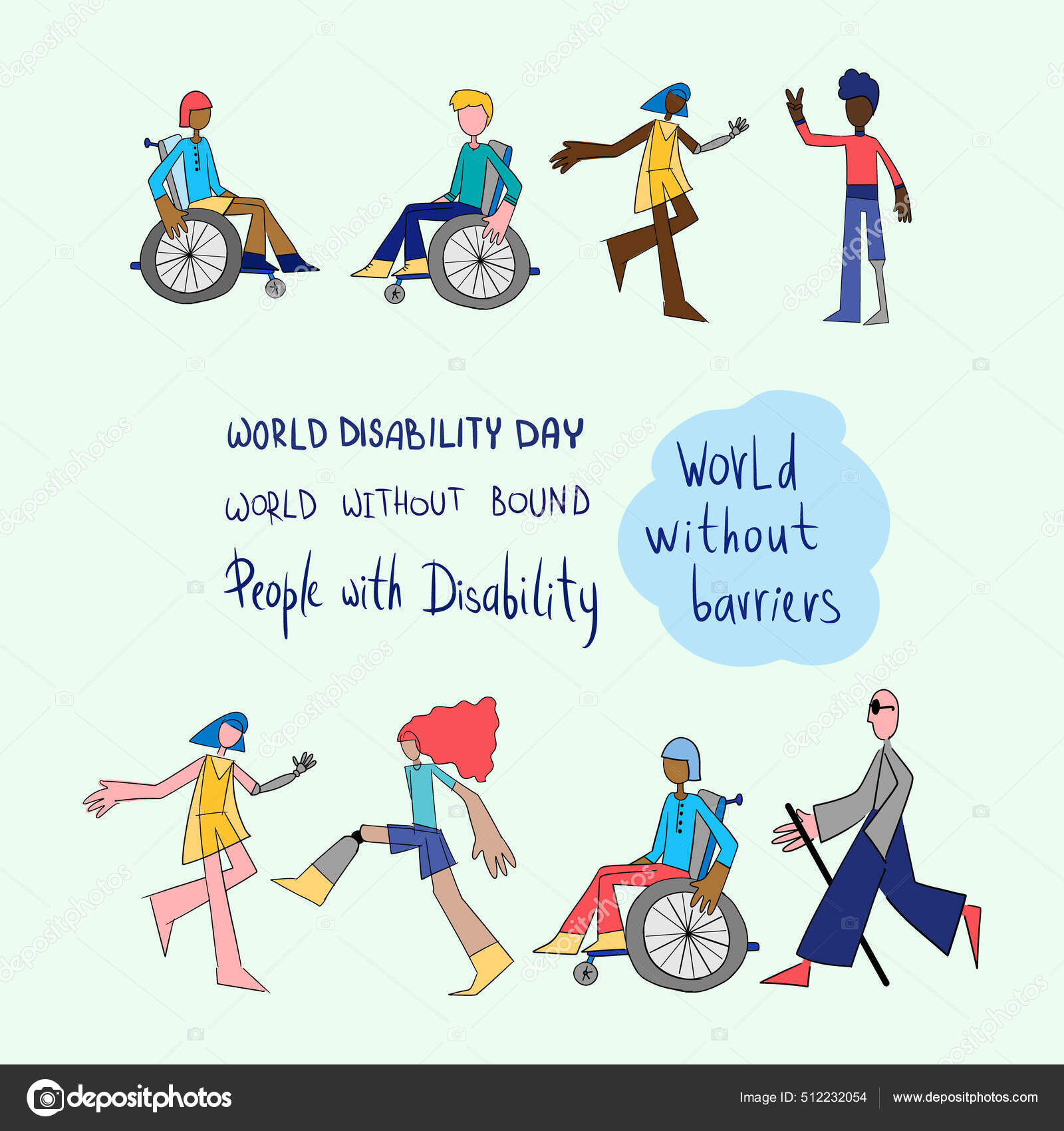 International Day Disabled Persons Cartoon Flat Poster Happy People ...
