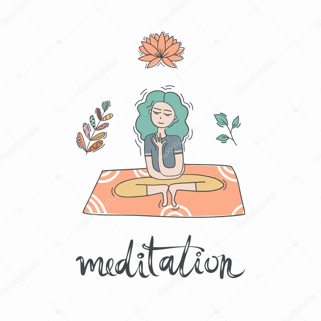 Conjunto de meditación para mujeres con té, libro, flores y hojas ...